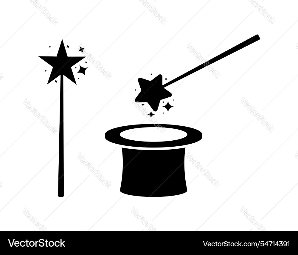Magic wand conjuring stars over magician top hat Vector Image