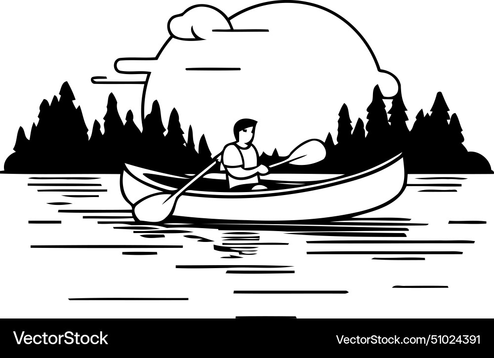 Man in a canoe on the lake flat style Royalty Free Vector