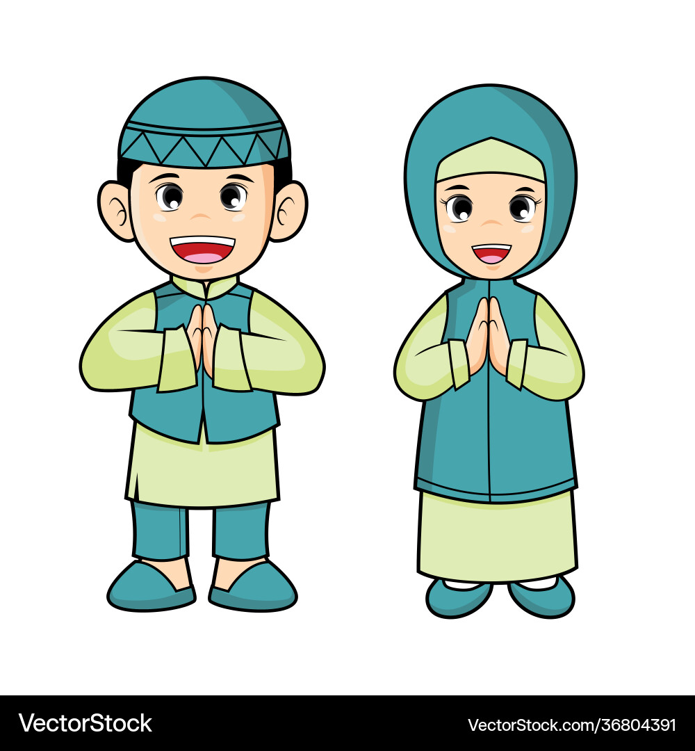 Moslem kids cartoon Royalty Free Vector Image - VectorStock