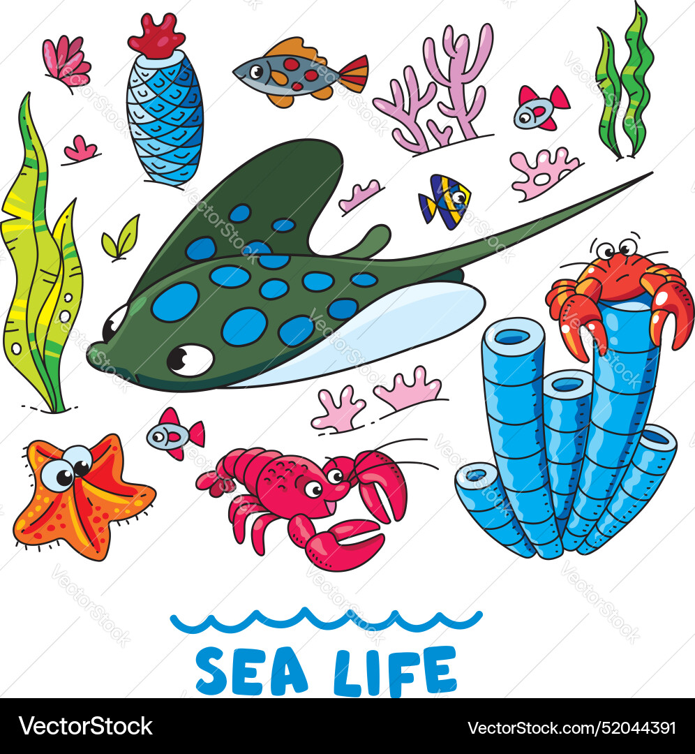 Sea theme stingray kids set Royalty Free Vector Image