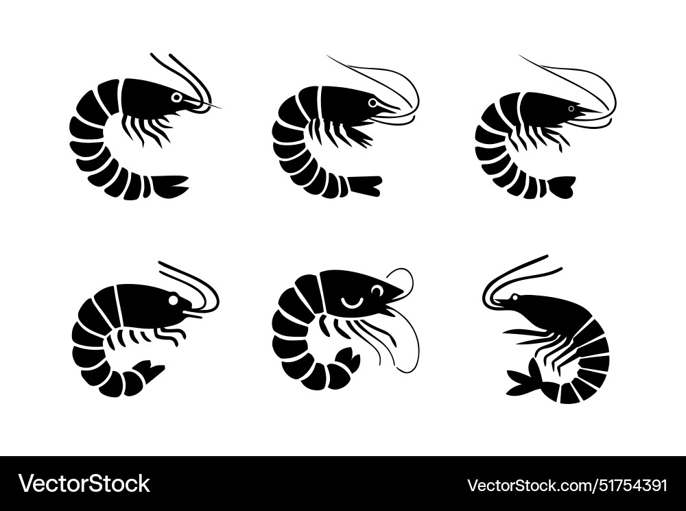 Set of silhouettes prawn Royalty Free Vector Image