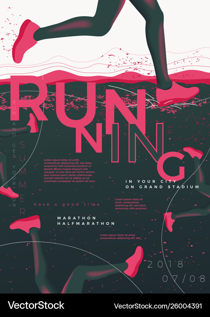 Typographic running poster with runners Royalty Free Vector