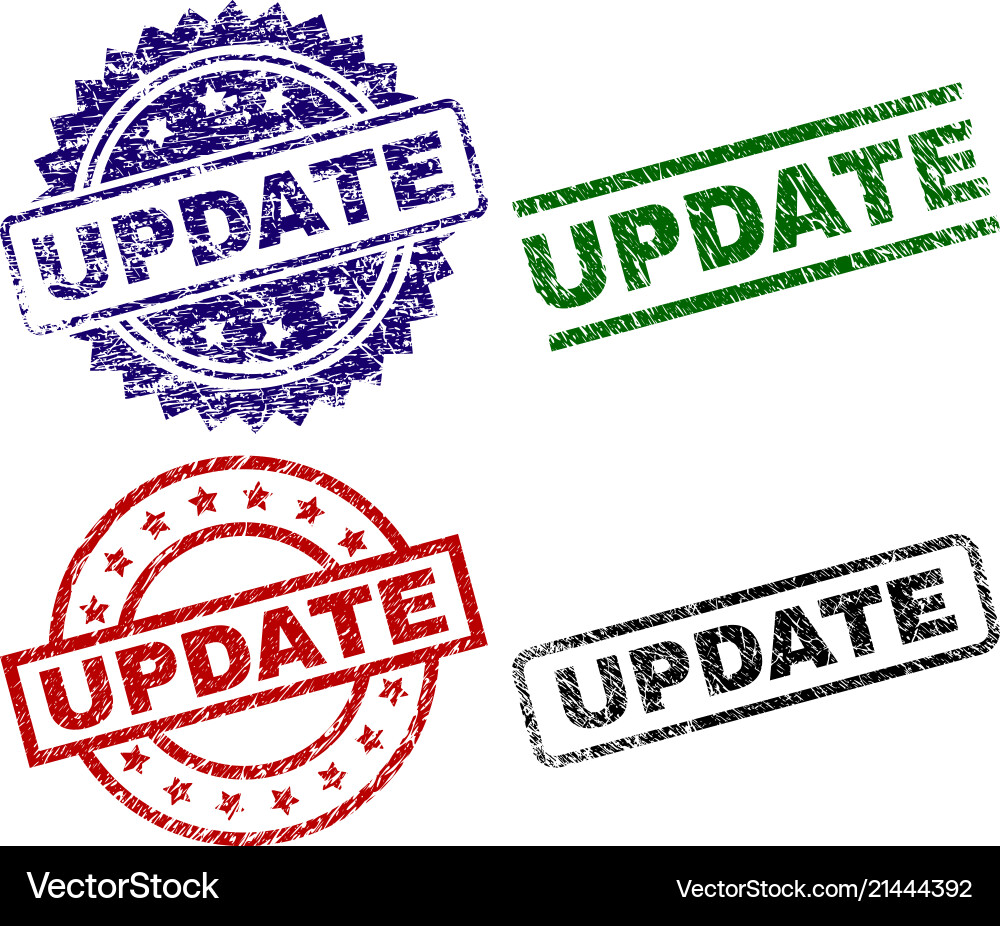 Damaged textured update seal stamps Royalty Free Vector