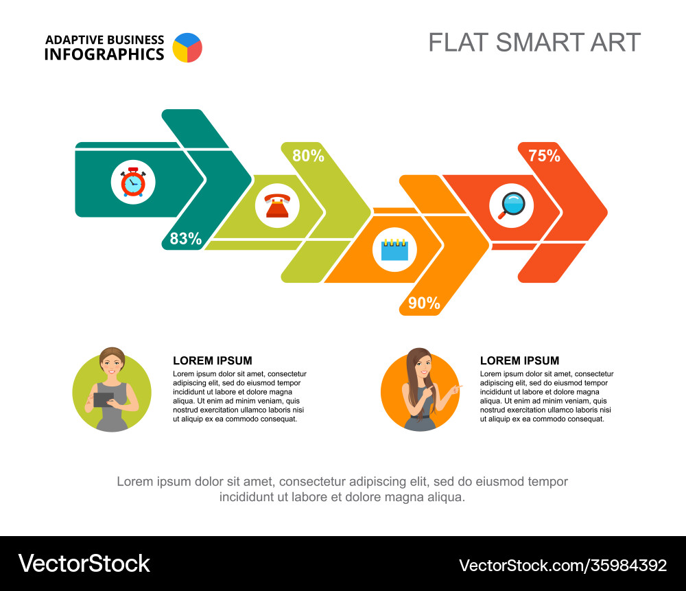 Four arrows percentage chart template Royalty Free Vector