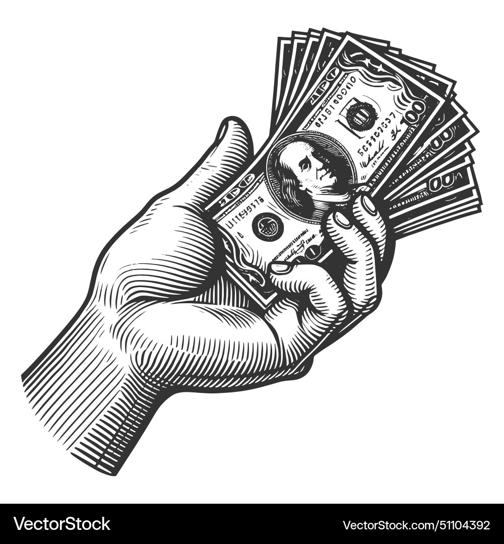 Hand with money engraving Royalty Free Vector Image