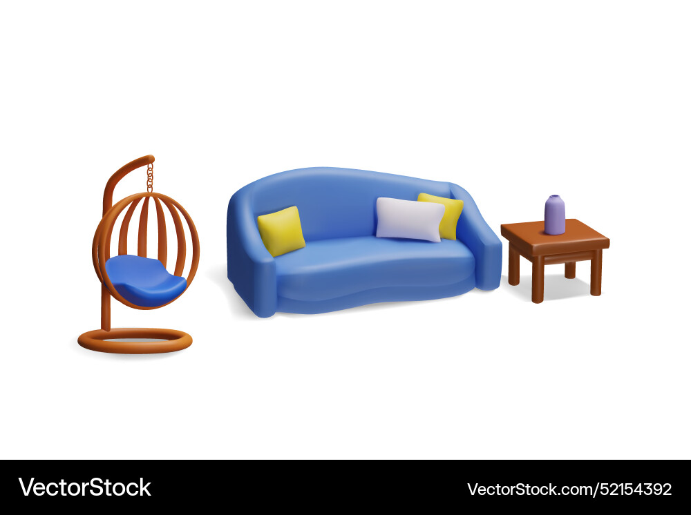 Modern furniture 3d icon set Royalty Free Vector Image