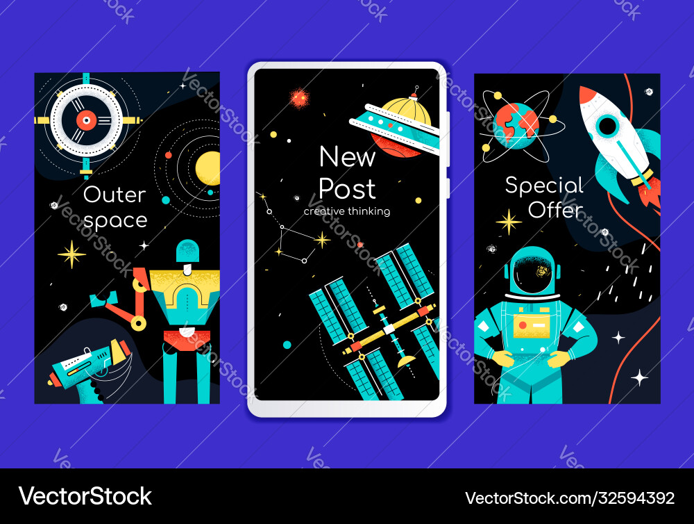 Outer space - set modern backgrounds Royalty Free Vector