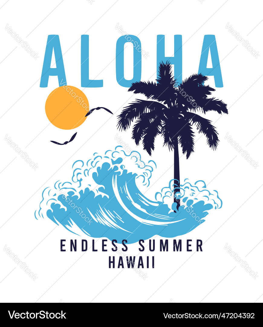 Tropical Aloha Shirt - Waves & Palms Vector Image