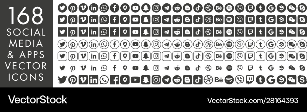168 Media Icons - Social Network Royalty Free Vector Image