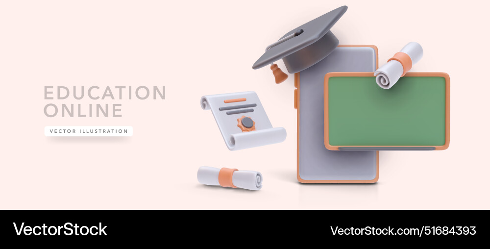 Concept banner for online education service in 3d Vector Image