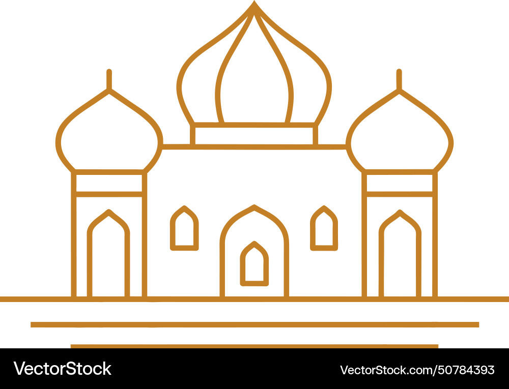 Line drawing golden mosque with moon art Vector Image