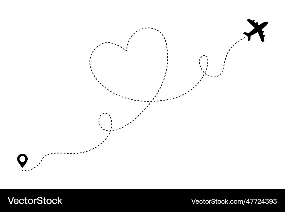 Love airplane route heart shaped dash line trace Vector Image