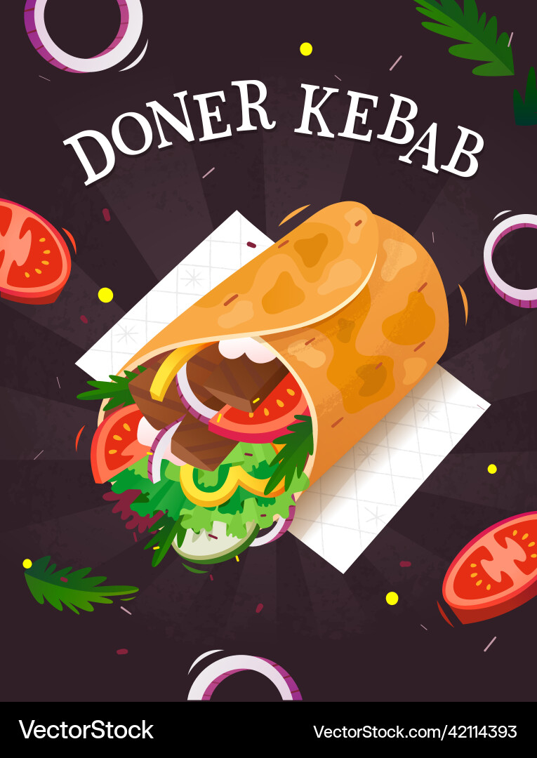 Poster template with doner kebab or shawarma Vector Image