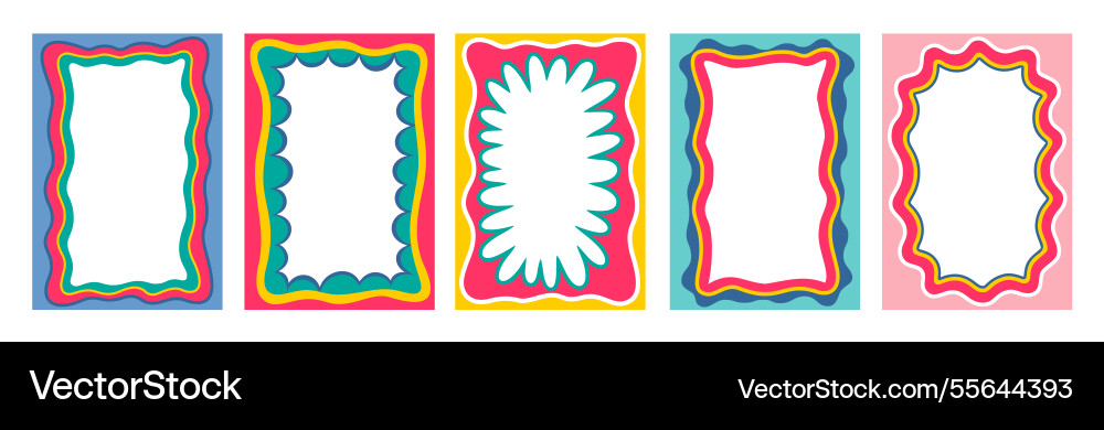 Retro y2k color scallop wavy frames and borders Vector Image