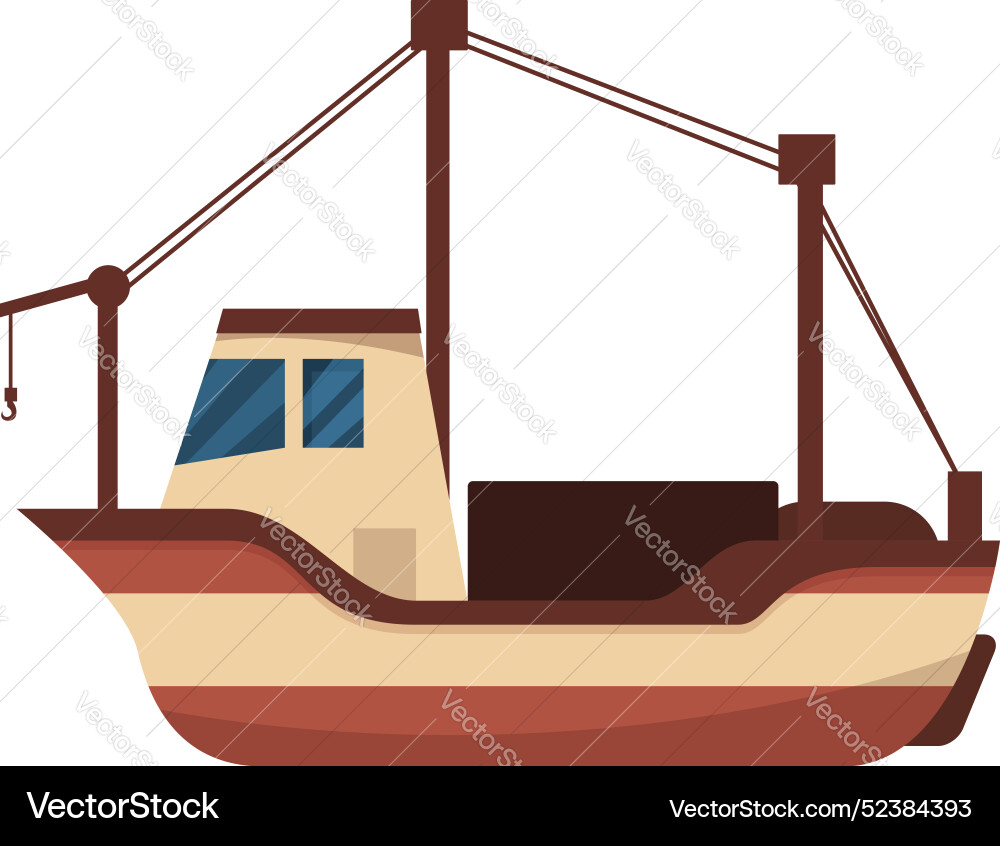 Small fishing boat with empty cargo space docked Vector Image