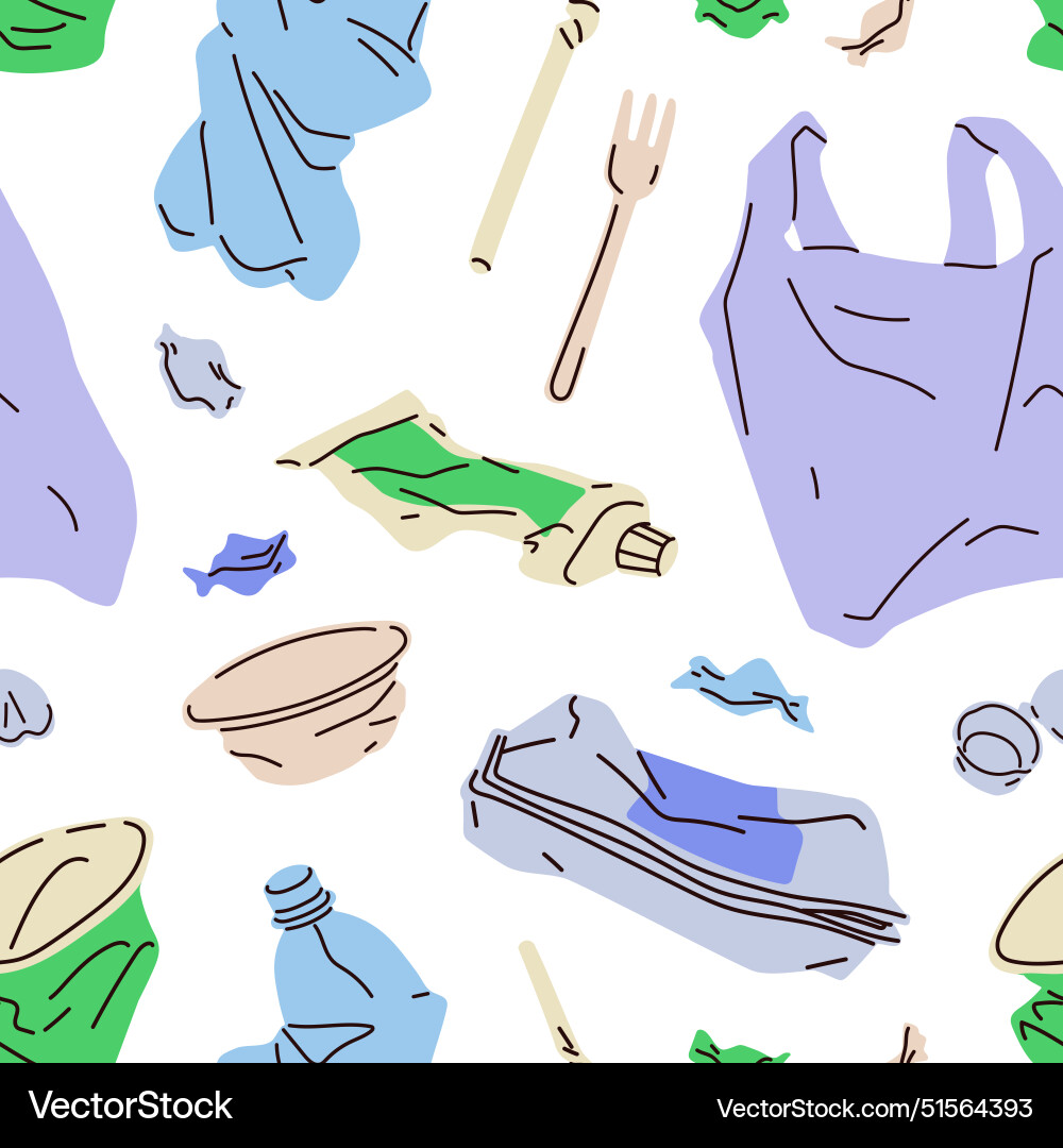 Waste pattern plastic and paper garbage Royalty Free Vector
