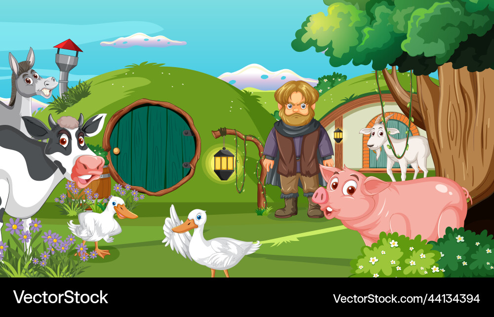 Cartoon scene with farm animals Royalty Free Vector Image