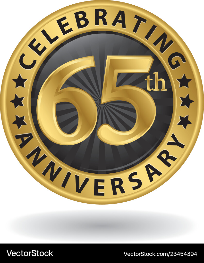 Celebrating 65th anniversary gold label Royalty Free Vector