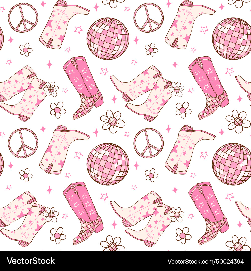 Groovy Disco Cowgirl Boots Pattern Royalty Free Vector Image
