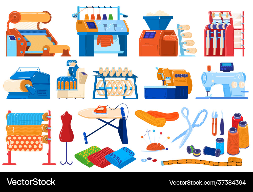 Textile industry set cartoon Royalty Free Vector Image
