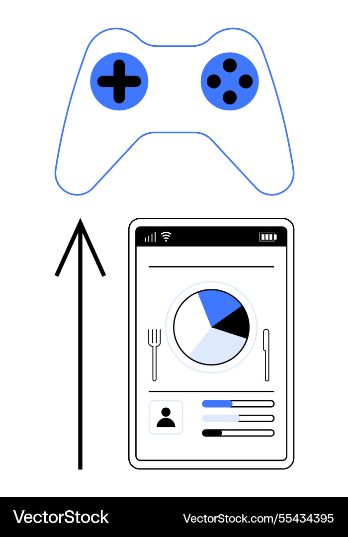 Blue and black gaming controller arrow pointing Vector Image