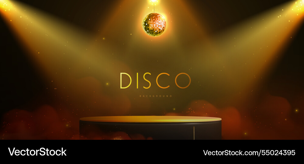 Disco party showcase background with 3d podium Vector Image