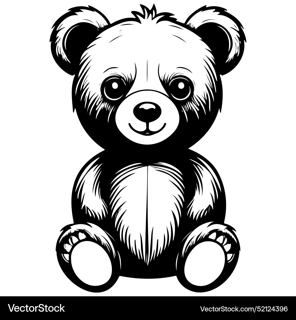 Black cartoon teddy bear engraving drawing Vector Image