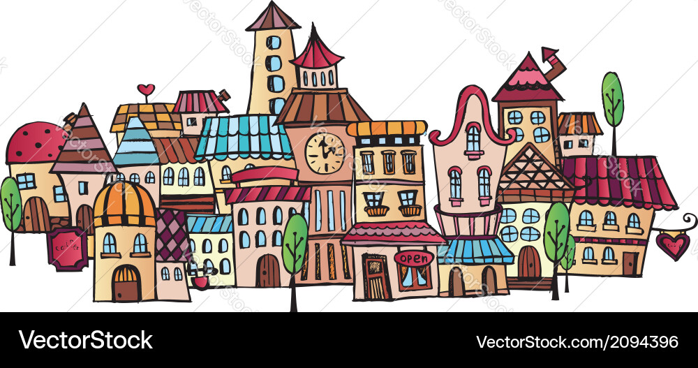 Cartoon drawing town Royalty Free Vector Image