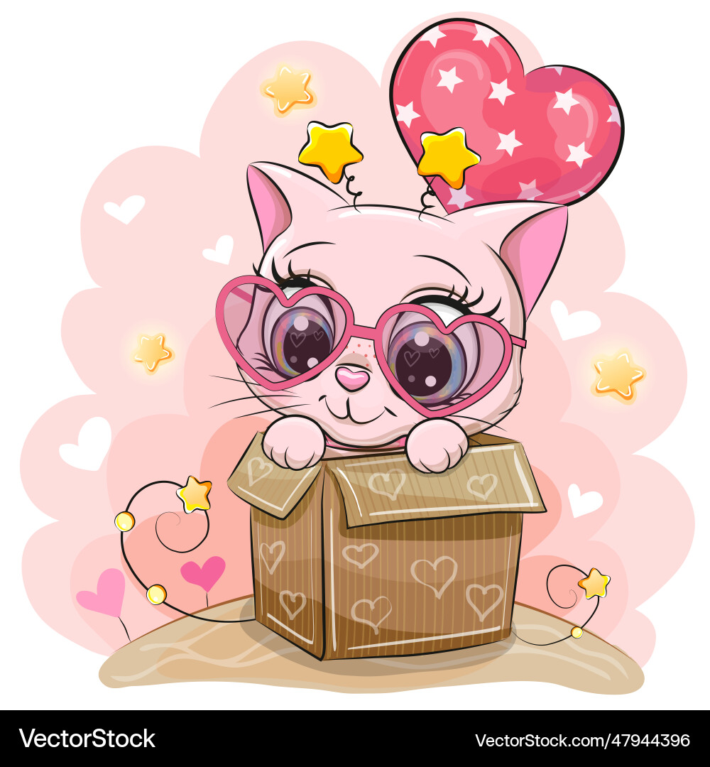 Cute cartoon pink kitty with balloon Royalty Free Vector