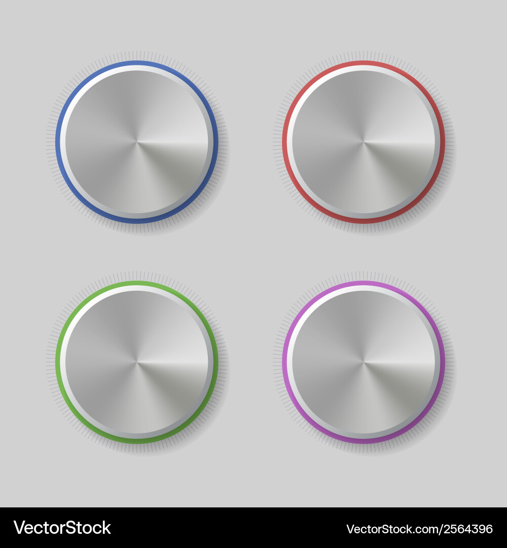 Four volume control dial button with color light Vector Image