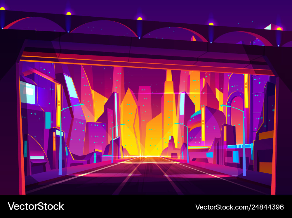 Future city highway cartoon Royalty Free Vector Image