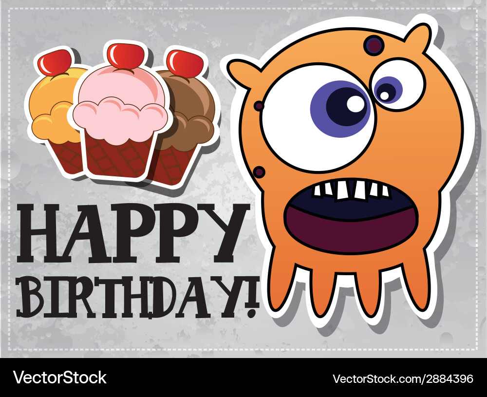 Happy birthday card with cute monster Royalty Free Vector