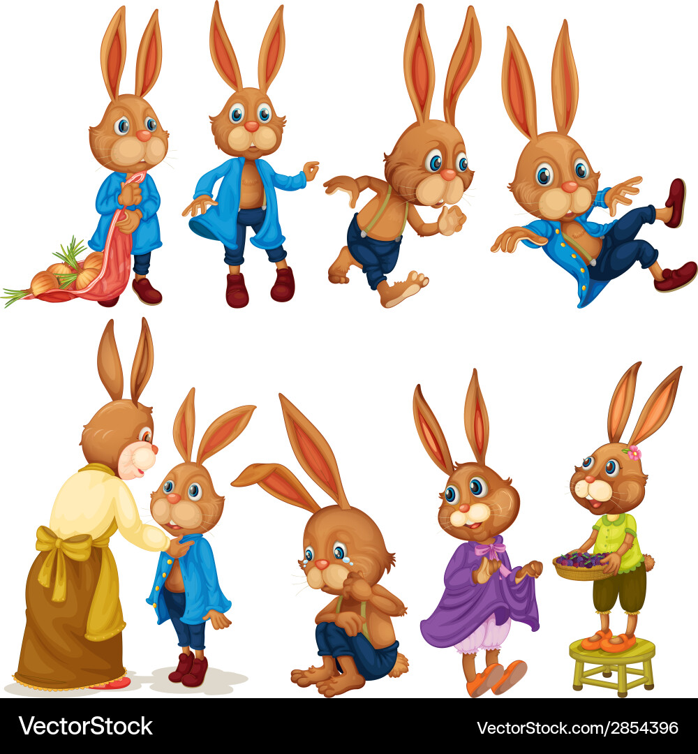 Rabbit Set - Various Poses Royalty Free Vector Image