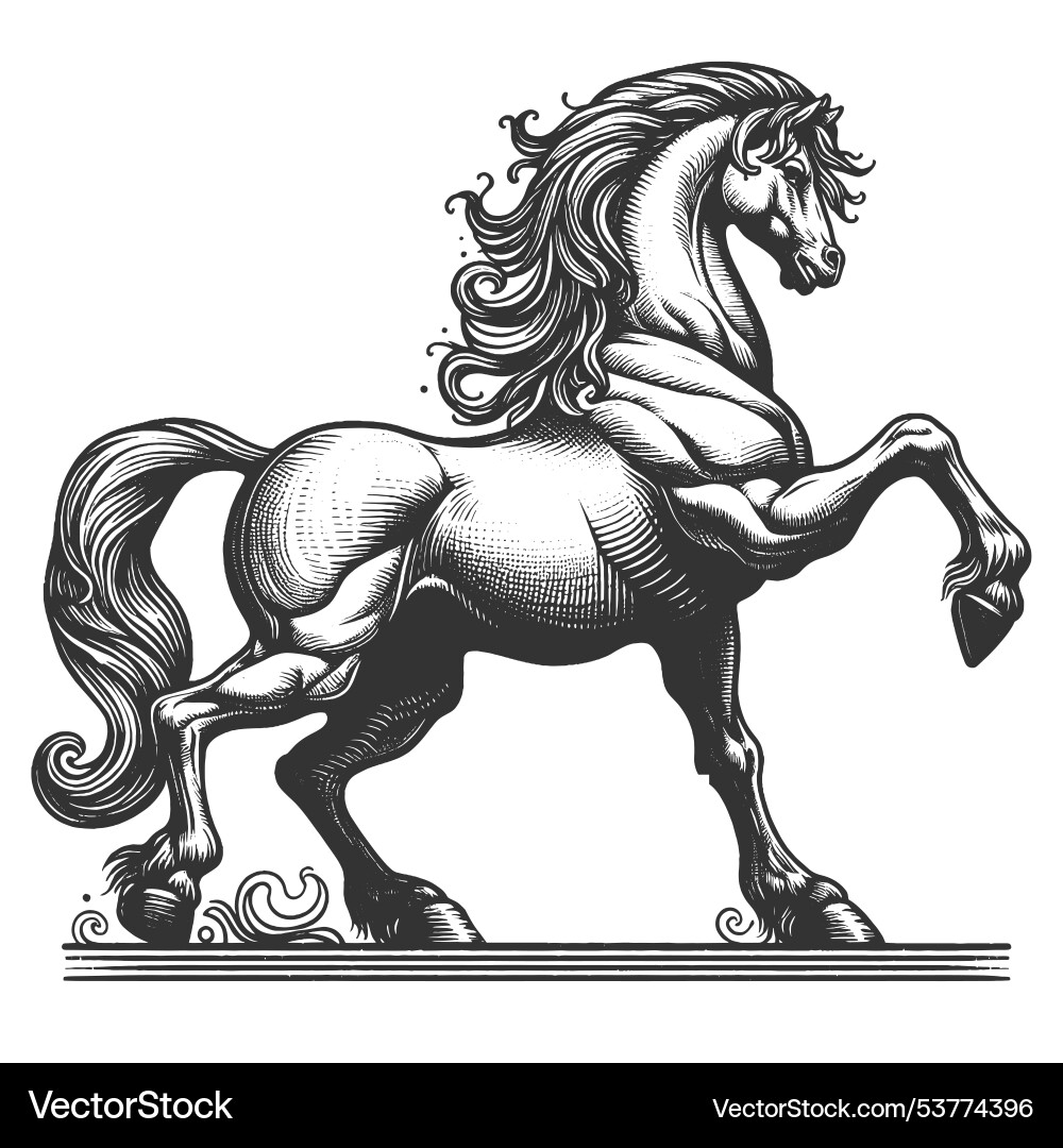 Rearing horse engraving sketch Royalty Free Vector Image