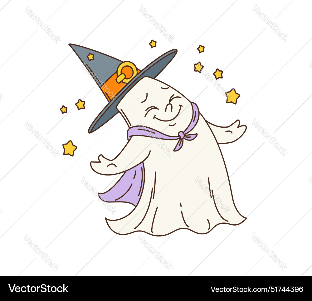 Retro groovy halloween witch ghost character Vector Image