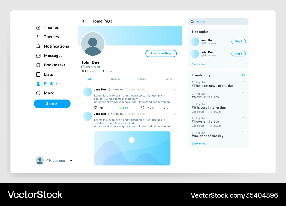Social Media Profile UI Mockup Royalty Free Vector Image