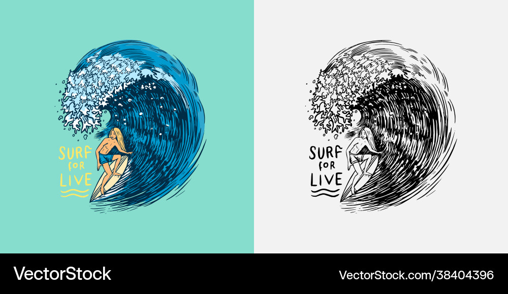 Surfer rides waves on a board summer surf Vector Image