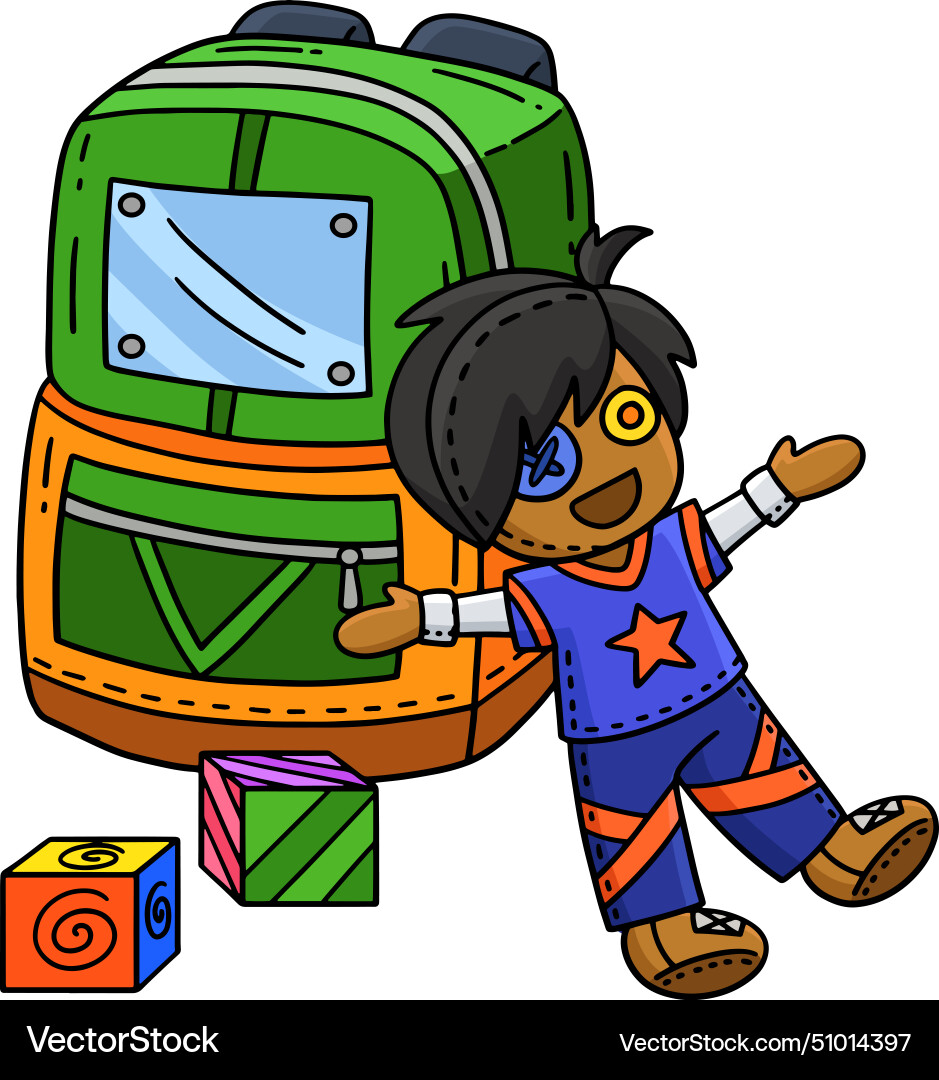 Backpack and a plushie cartoon colored clipart Vector Image