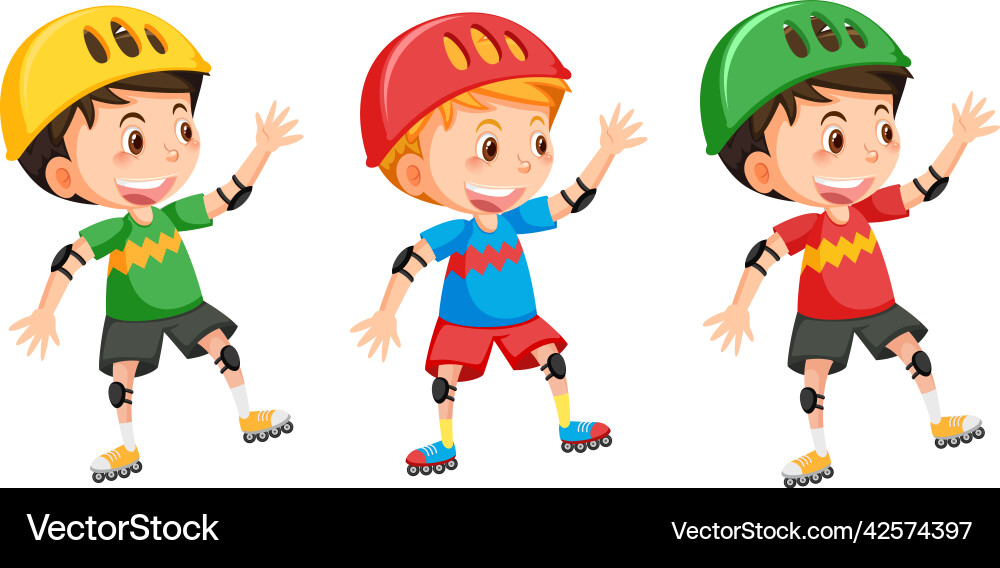 Boys on inline skates cartoon Royalty Free Vector Image