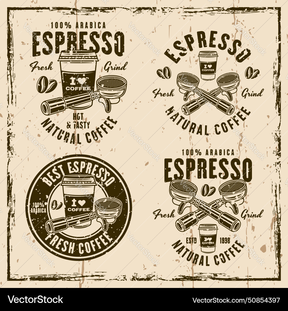 Espresso coffee set of emblems logos Royalty Free Vector