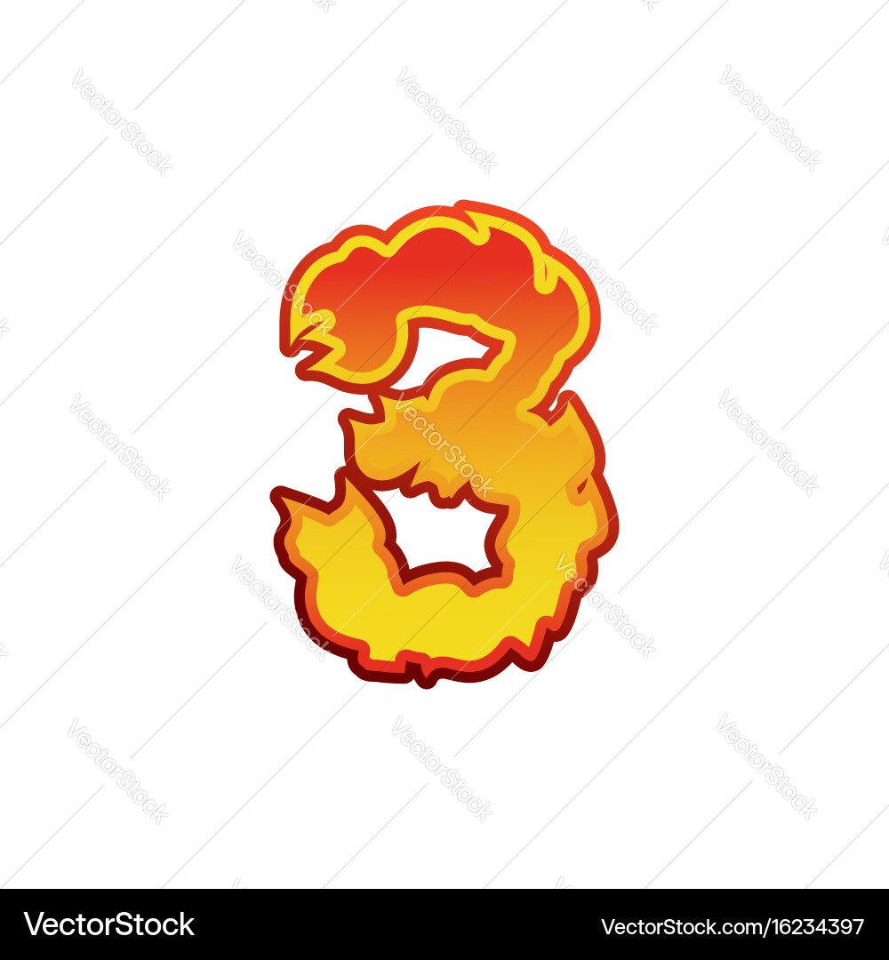 Number 3 fire flames font three tattoo alphabet Vector Image