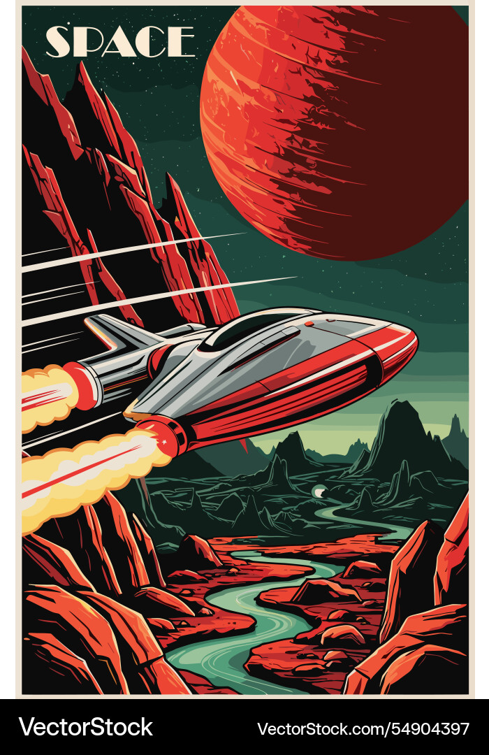 Space retro style futuristic poster art Royalty Free Vector