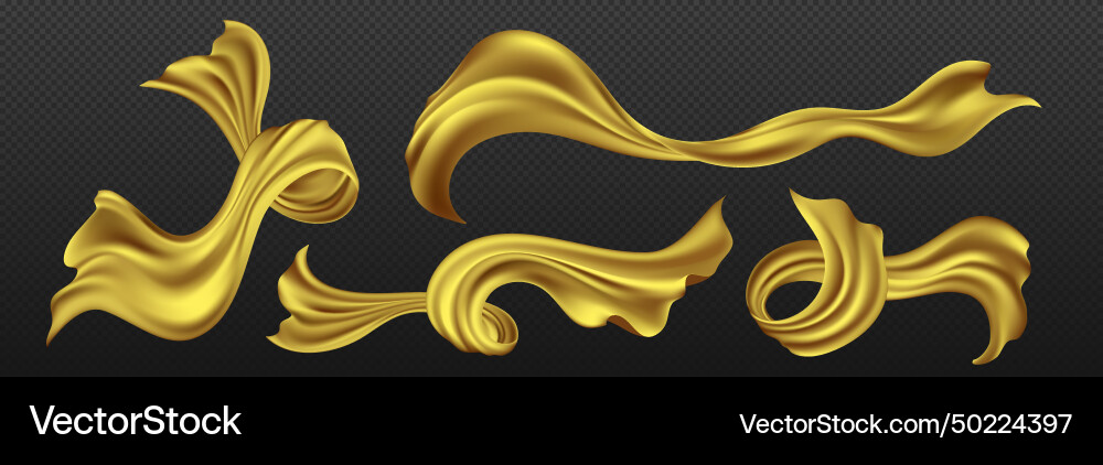 Yellow silk ribbons set on transparent background Vector Image