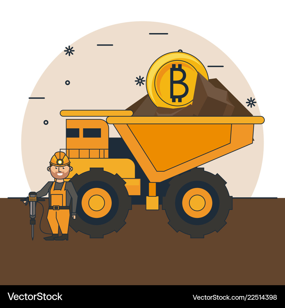 Bitcoin mining cartoons Royalty Free Vector Image