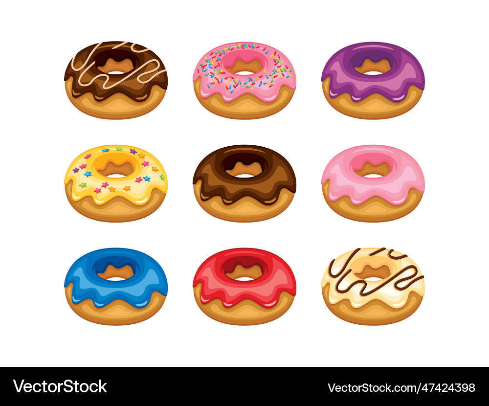 Donuts with different color frosting icon set Vector Image