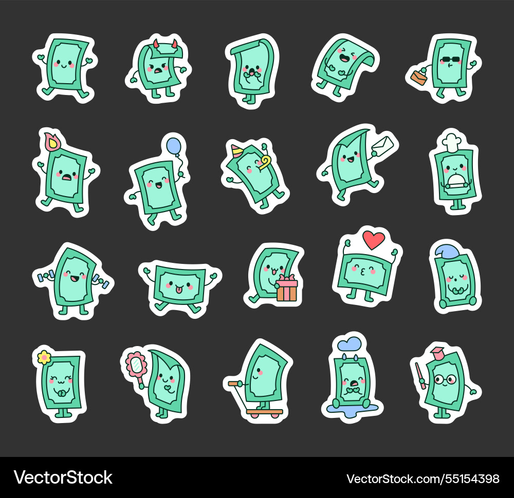 Money Bill Cartoon Character Set Royalty Free Vector Image