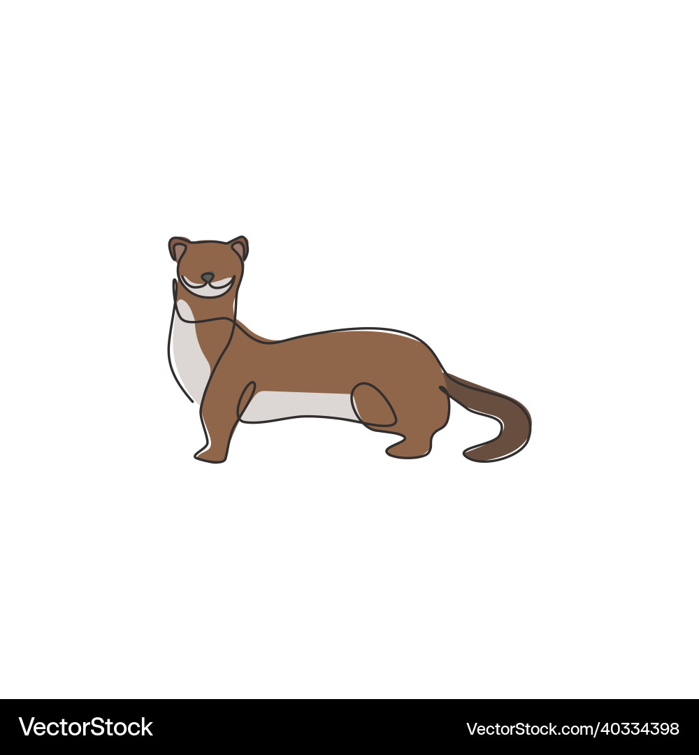Single one line drawing of cute weasel Royalty Free Vector