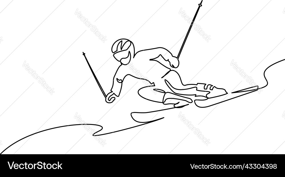 Ski racer continuous one line drawings hand Vector Image