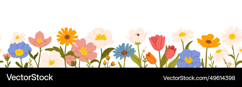 Spring flower border seamless blooming colorful Vector Image