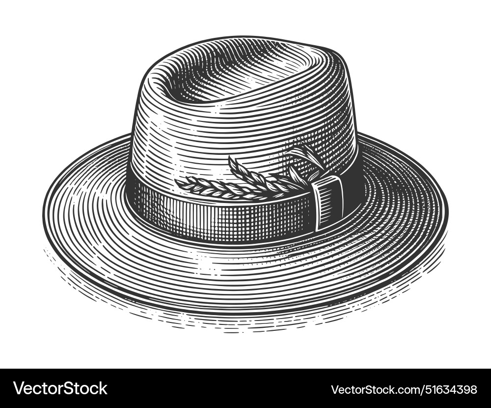 Vintage fedora hat engraving Royalty Free Vector Image